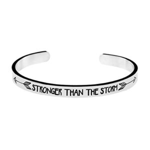 jvvsci stronger than the storm cuff bracelet, inspirational motivational gift, friends bff sisters encouragement gift,uplifting gift for her, strength jewelry