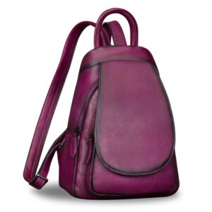 ivtg genuine leather backpack for women vintage real leather rucksack fashion shoulder knapsack purse daypack bag (purple)