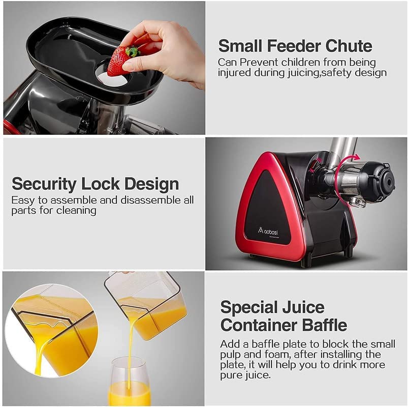 Slow Juicer, Aobosi Slow Masticating Juicer, Cold Press Juicer Machines with Reverse Function, Quiet Motor, High Juice Yield with Juice Jug & Brush for Cleaning