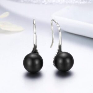 Presentski Black Pearl Dangle Earrings 925 Sterling Silver Classic Round Pearl Tear Drop Hook Earrings Jewelry Birthday Gifts for Women