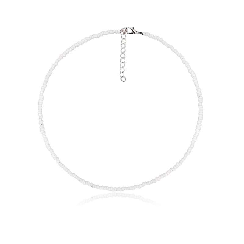 Ziper Women Bohemian White Beaded Choker Glass Necklaces Jewelry Gifts for Mom Girlfriend