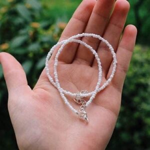 Ziper Women Bohemian White Beaded Choker Glass Necklaces Jewelry Gifts for Mom Girlfriend