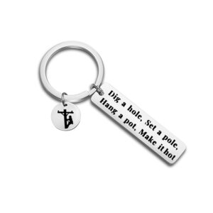 myospark lineman keychain dig a hole set a pole hang a pot make it hot lineman graduation gift electricians tower techs jewelry gift for lineman wife mom girlfriend (lineman keychain)