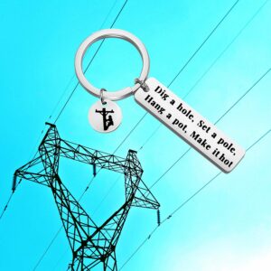 MYOSPARK Lineman Keychain Dig A Hole Set A Pole Hang A Pot Make It Hot Lineman Graduation Gift Electricians Tower Techs Jewelry Gift For Lineman Wife Mom Girlfriend (Lineman Keychain)