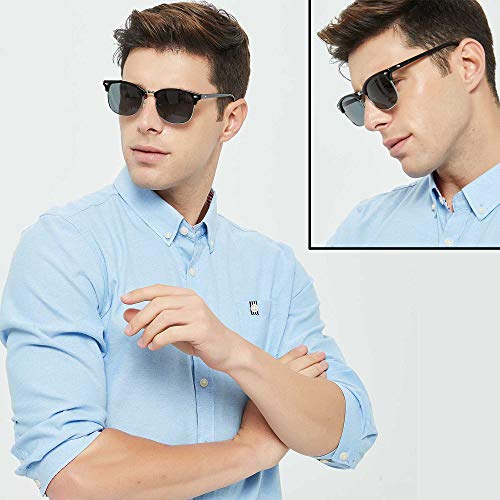 ANDWOOD Polarized Sunglasses for Men Women UV Protection Semi Rimless Sun glasses Classic Half Frame Shades Black Tortoise