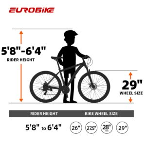 EUROBIKE Mountain Bike，29" Men Mountain Bike, Lightweight Aluminum Frame,Front Suspension Daul Disc Brakes 21 Speed 29 inches Bicycles for Mens Bikes (Silvery)