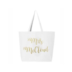 classy bride personalized tote bag - white and glitter gold (white)