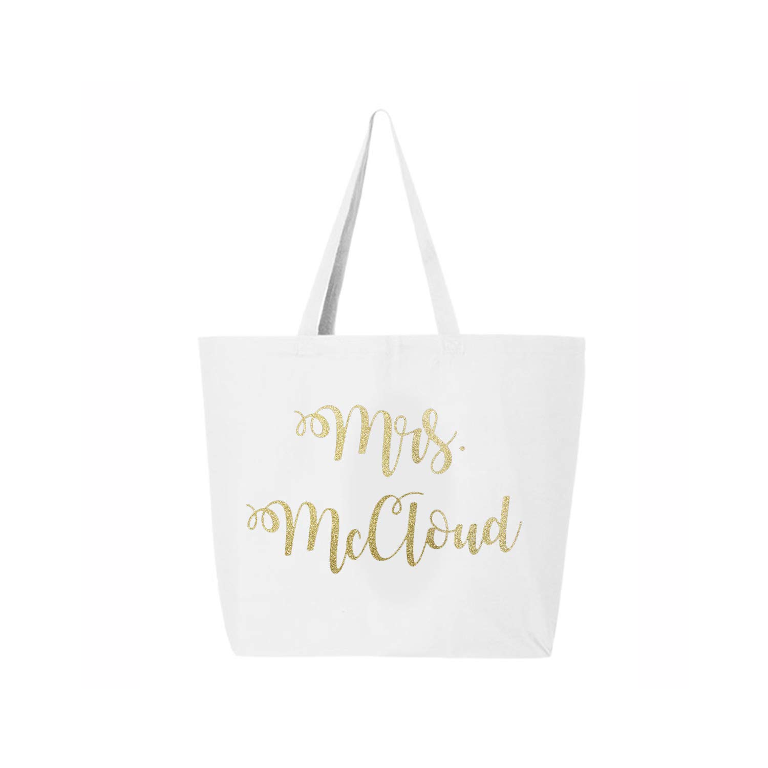 Classy Bride Personalized Tote Bag - White and Glitter Gold (White)