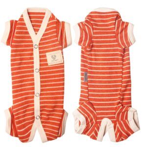 tony hoby female pet dog pajamas stripes 4 legged dog pjs jumpsuit soft cotton dog clothes (xl，orange+white-girls)