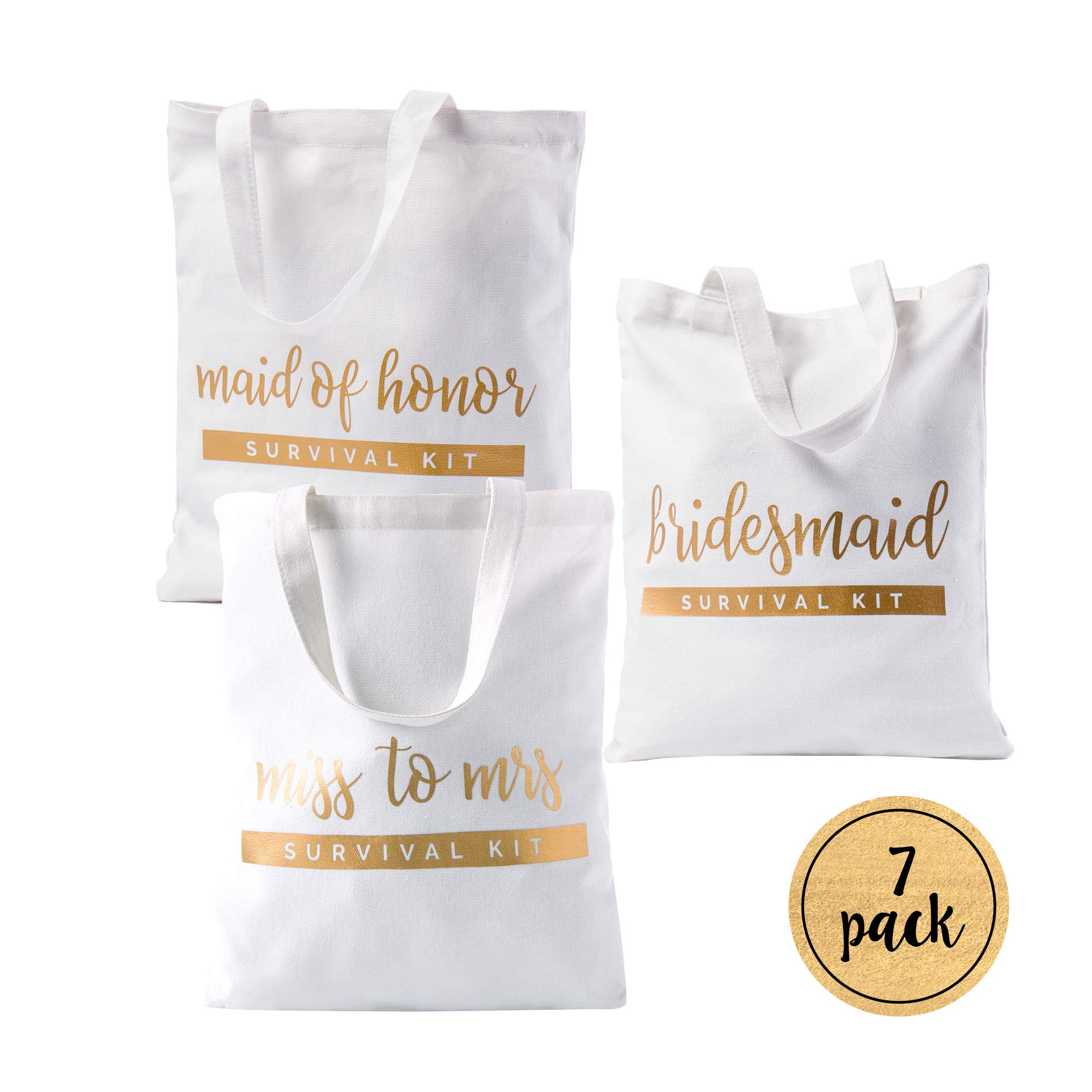 Pop Fizz Designs Bridesmaid Bags | Bridesmaid Tote bags | Maid of Honor Tote Bag | Bride Canvas Bag (7 pack)