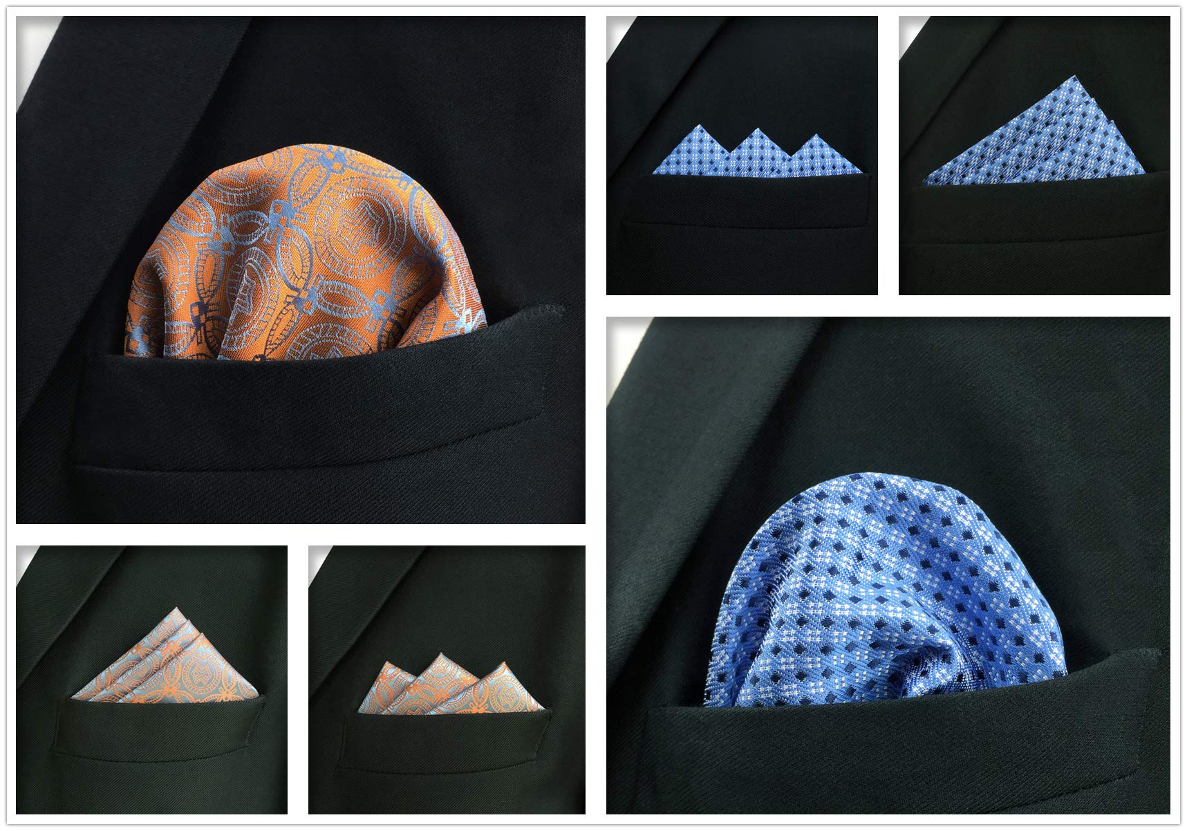 SHLAX&WING 5 Pieces Assorted Mens Silk Pocket Square Handkerchiefs Set 40