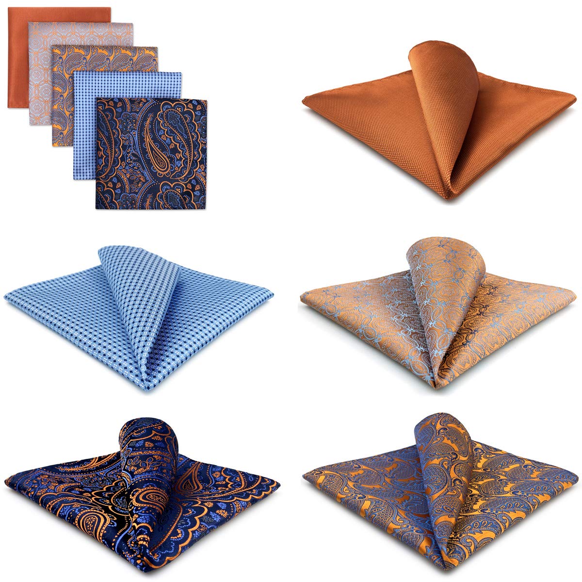 SHLAX&WING 5 Pieces Assorted Mens Silk Pocket Square Handkerchiefs Set 40