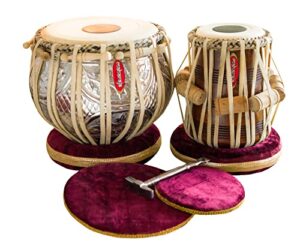 maharaja concert tabla drum set, 4½ kg copper bayan, designer, finest dayan with padded bag, hammer, cushions & cover - tabla set tabla drums tablas indian musical instruments (pdi-69)