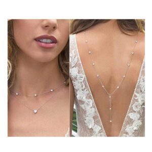 tgirls dainty crystal body chain sexy backdrop necklace body jewelry for women and girls (silver)