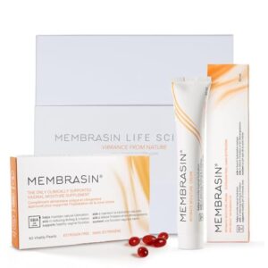 membrasin 30 day vitality pearls natural, estrogen-free oral vaginal moisture supplement and topical vulva cream, provides relief from feminine dryness, burning, irritation, and itching