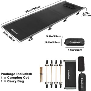 KingCamp Ultralight Compact Camping Cots Folding Tent Cot Bed with Pillow for Indoor Or Outdoor Use, 4.9 Pounds (Black)