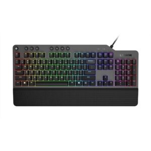 lenovo gy40t26478 legion k500 rgb mechanical gaming keyboard, 3 zone full-size keyboard, 7 user programmable hot keys; 16.8 million colors, 50 million-click red mechanical keys, detachable palm rest