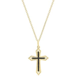 dazzlingrock collection 0.10 carat (ctw) round black diamond religious (unisex) cross pendant necklace with 18 inch gold chain in 18k yellow gold