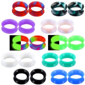 oufer 20pcs soft silicone ear gauges marble pearlized flesh tunnels plugs stretchers expander double flared flesh tunnels ear piercing jewelry