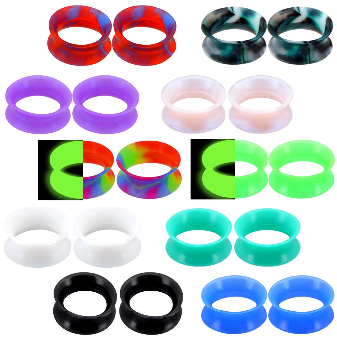 OUFER 20PCS Soft Silicone Ear Gauges Marble Pearlized Flesh Tunnels Plugs Stretchers Expander Double Flared Flesh Tunnels Ear Piercing Jewelry