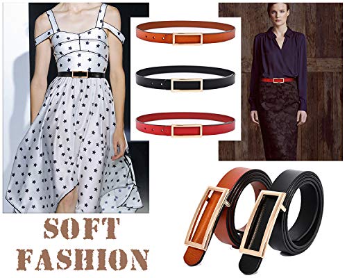 INSIGHTER Genuine Leather Belt for Women Waist Skinny Dress Belt for Jeans Pants 0.93" Width Black Red Brown White