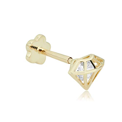 AVORA 14K Yellow Gold Simulated Diamond CZ Diamond Cage Cartilage Piercing Flat Back Earring Body Jewelry (18 Gauge)