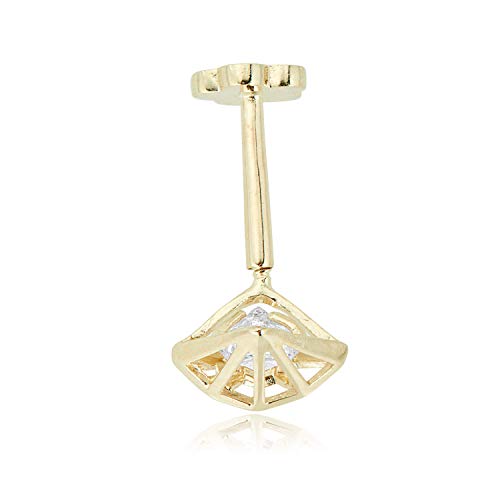 AVORA 14K Yellow Gold Simulated Diamond CZ Diamond Cage Cartilage Piercing Flat Back Earring Body Jewelry (18 Gauge)