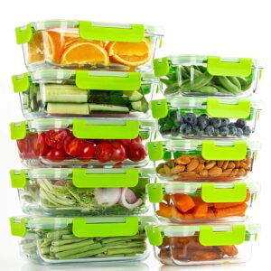 C CREST Glass Containers for Food Storage with Lids, [10-Pack] Meal Prep Containers for Kitchen, Home Use, BPA Free