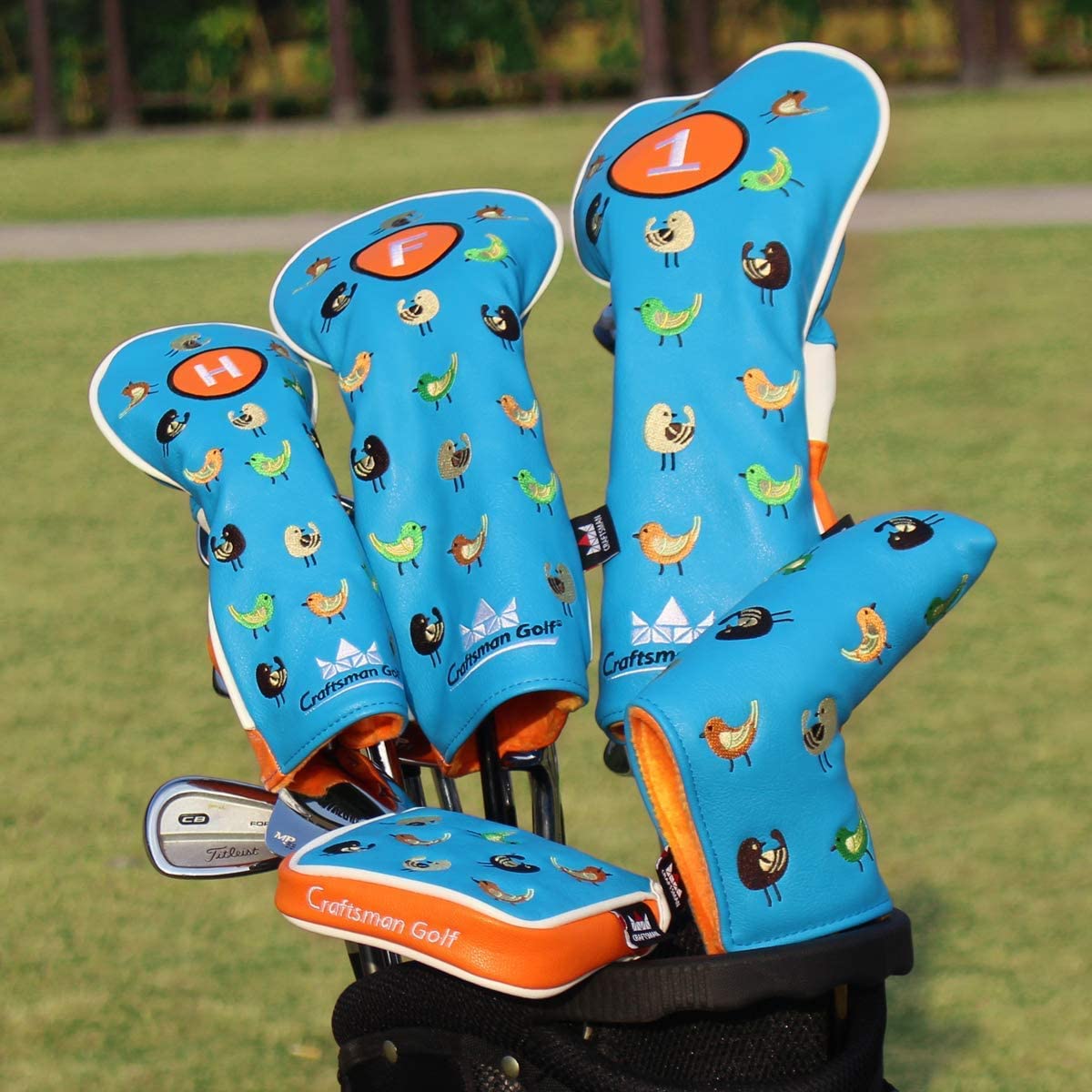 Craftsman Golf Birdie Birds Blue Blade Putter Cover Headcover for Odyssey Scotty Cameron (Blade Putter Cover)