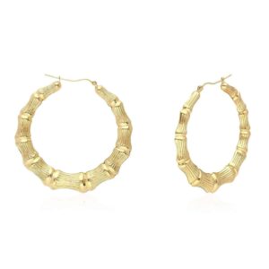 10k yellow gold bamboo hoop earrings 17-85mm, 22mm