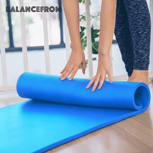 BalanceFrom All-Purpose 1-Inch Extra Thick High Density Anti-Tear Exercise Yoga Mat with Carrying Strap (Blue)