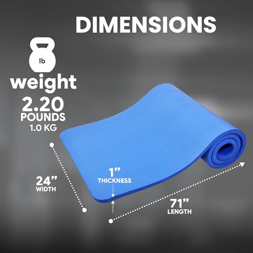 BalanceFrom All-Purpose 1-Inch Extra Thick High Density Anti-Tear Exercise Yoga Mat with Carrying Strap (Blue)