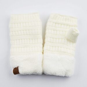 C.C Fingerless Gloves Fuzzy Lined Knit Wrist Warmer Solid Ribbed Glove (FLG-25) (Ivory)