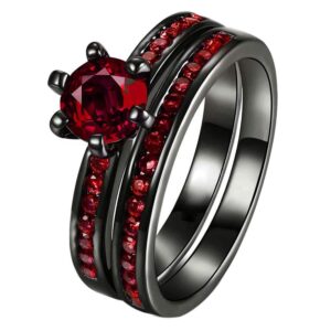 bridal sets black gold plated womens wedding ring sets red cz engagement ring 2pcs wedding band