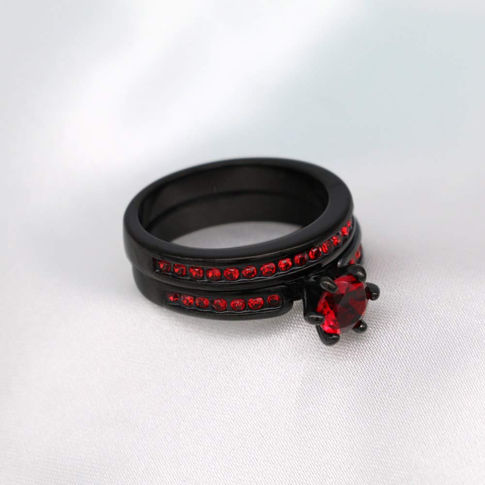 Bridal Sets Black Gold Plated Womens Wedding Ring Sets Red Cz Engagement Ring 2pcs Wedding Band