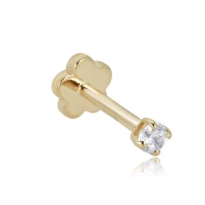 avora 14k yellow gold 2mm simulated diamond cz cartilage piercing flat back earring body jewelry (18 gauge)