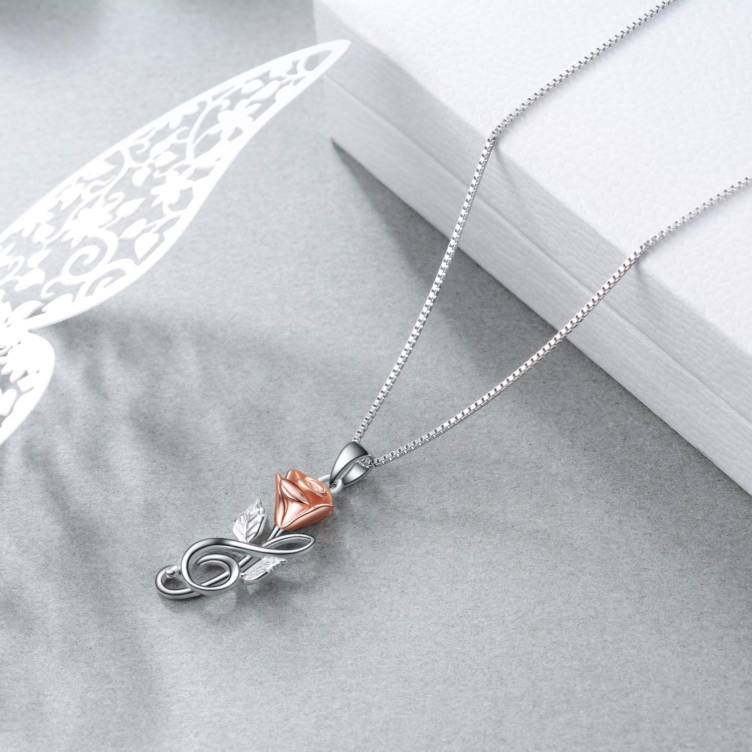 LUHE Rose Necklace Gifts Sterling Silver Roses Flower Music Note Infinity Pendant Necklace Anniversary Birthday Gifts for Women Teens Girls Her Girlfriend Wife Gifts