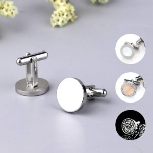 Driew Blank Cufflinks, Blank Cufflink for Men Silver Cuff Links Flat Pad Blank Setting Tray 1 Pair (Round)