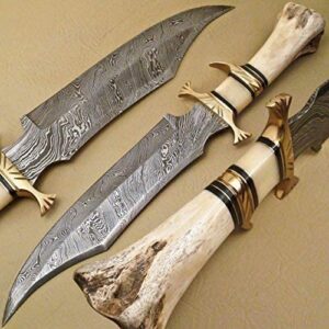 skokie knives custom hand made damascus steel hunting knife handle camel bone