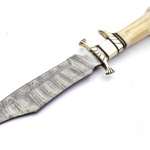 Skokie Knives Custom Hand Made Damascus Steel Hunting Knife Handle Camel Bone