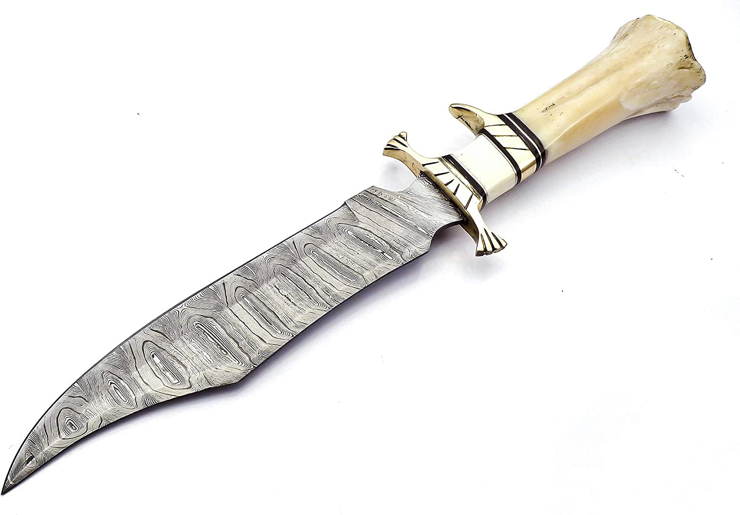 Skokie Knives Custom Hand Made Damascus Steel Hunting Knife Handle Camel Bone