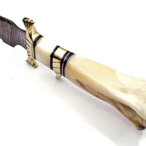 Skokie Knives Custom Hand Made Damascus Steel Hunting Knife Handle Camel Bone