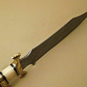 Skokie Knives Custom Hand Made Damascus Steel Hunting Knife Handle Camel Bone