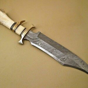 Skokie Knives Custom Hand Made Damascus Steel Hunting Knife Handle Camel Bone