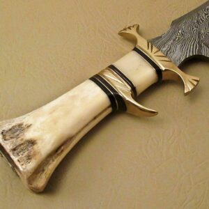 Skokie Knives Custom Hand Made Damascus Steel Hunting Knife Handle Camel Bone