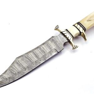 Skokie Knives Custom Hand Made Damascus Steel Hunting Knife Handle Camel Bone