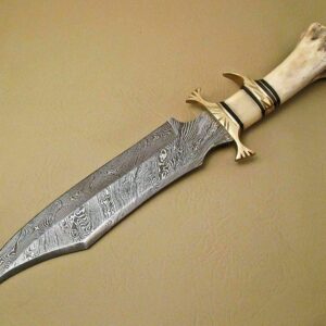 Skokie Knives Custom Hand Made Damascus Steel Hunting Knife Handle Camel Bone