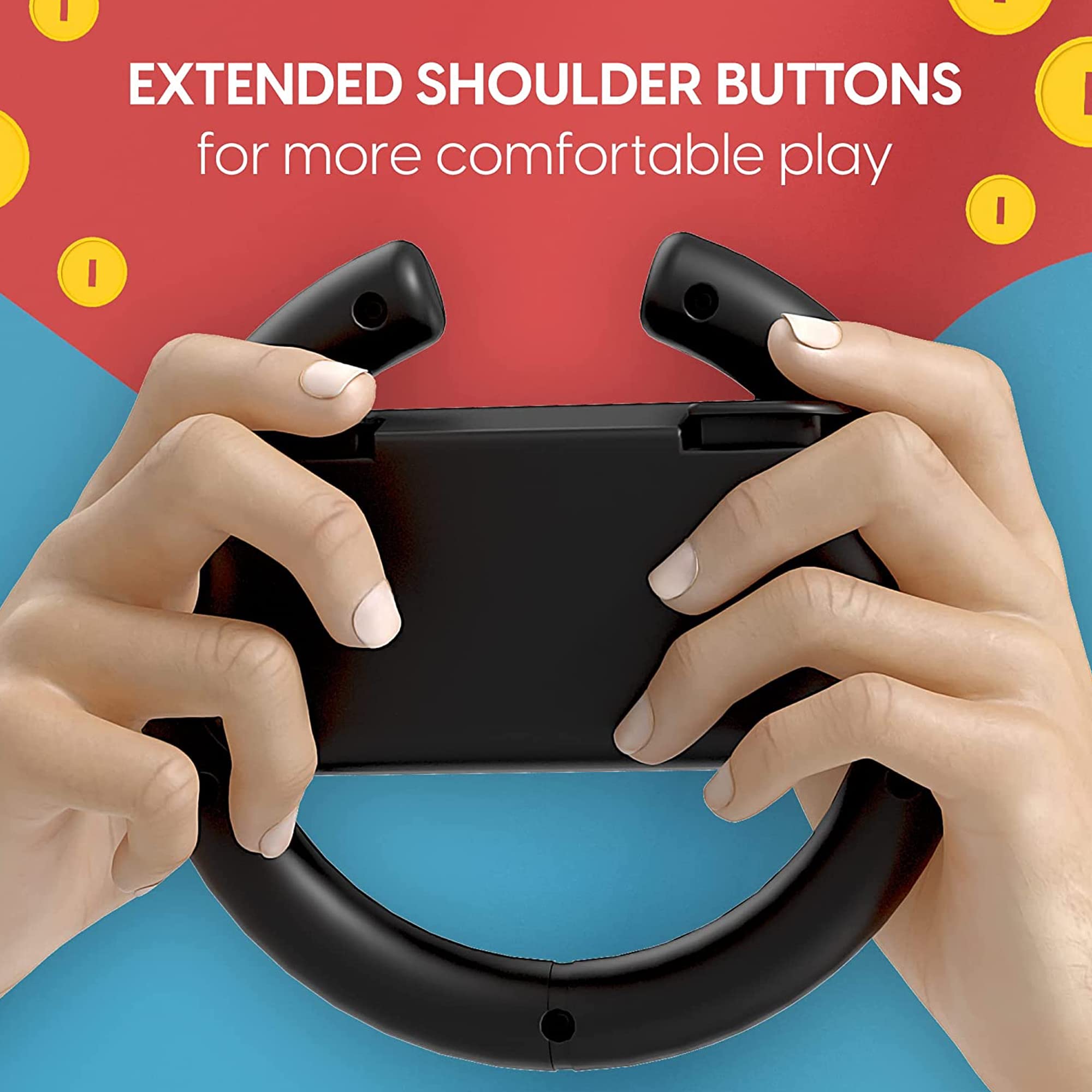 TALK WORKS Nintendo Switch Racing Wheel Controllers - Grips for Joy-Con - Driving Grip Accessory with Comfortable Design for Smooth Gaming - Compatible with Switch OLED - Black, 2 Pack