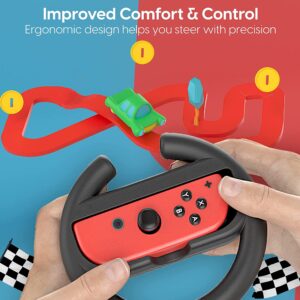 TALK WORKS Nintendo Switch Racing Wheel Controllers - Grips for Joy-Con - Driving Grip Accessory with Comfortable Design for Smooth Gaming - Compatible with Switch OLED - Black, 2 Pack