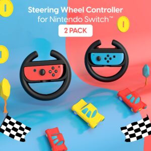 TALK WORKS Nintendo Switch Racing Wheel Controllers - Grips for Joy-Con - Driving Grip Accessory with Comfortable Design for Smooth Gaming - Compatible with Switch OLED - Black, 2 Pack